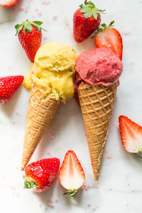 Jordbær og banansorbet